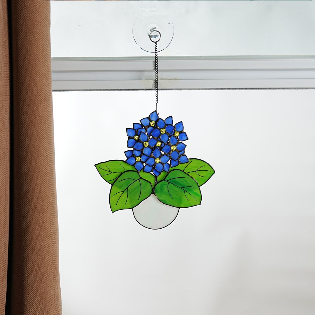 Hydrangea Stained Glass Suncatcher: Hanging Window Decor, Garden Gift ...
