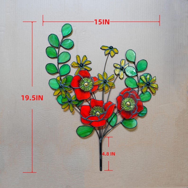 Handmade Stained Glass Poppy & Daisy Bouquet: Floral Home Decor - Etsy