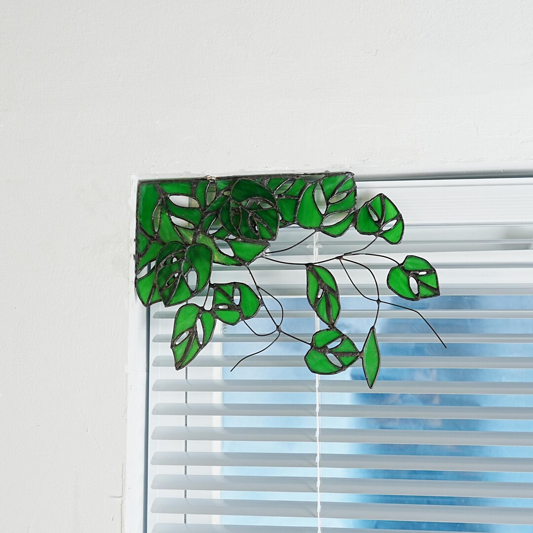 Monstera Stained Glass Window Corner Decor-monstera Leaves Suncatcher ...