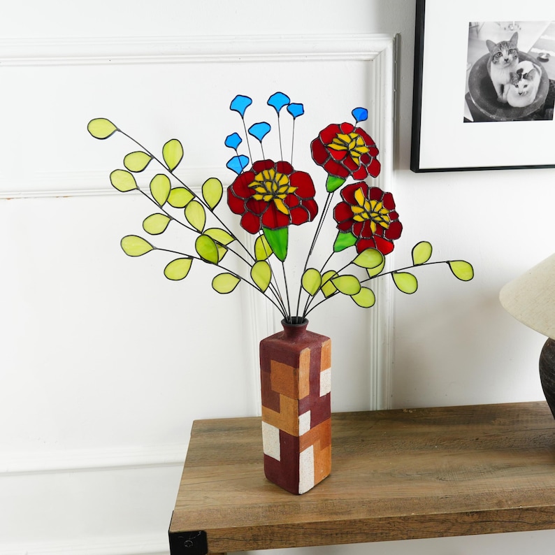 Marigold and Eucalyptus Stained Glass Home Decor-unique Gift - Etsy