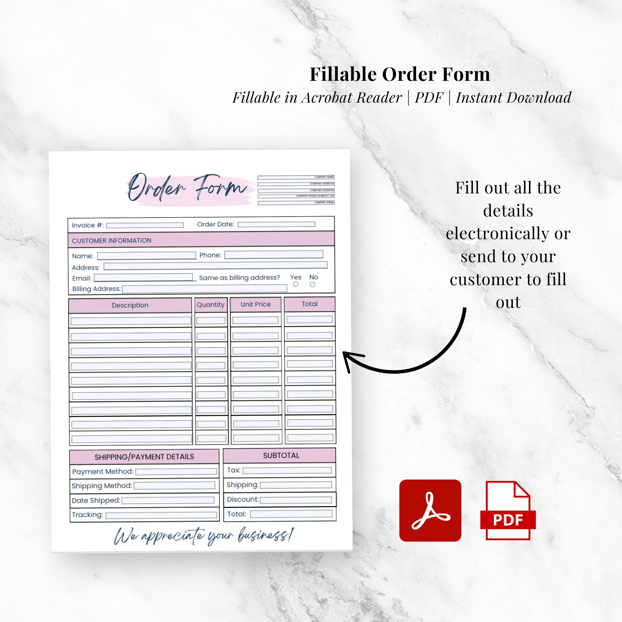 Fillable Order Form Template | Purchase Order Form Invoice Template ...