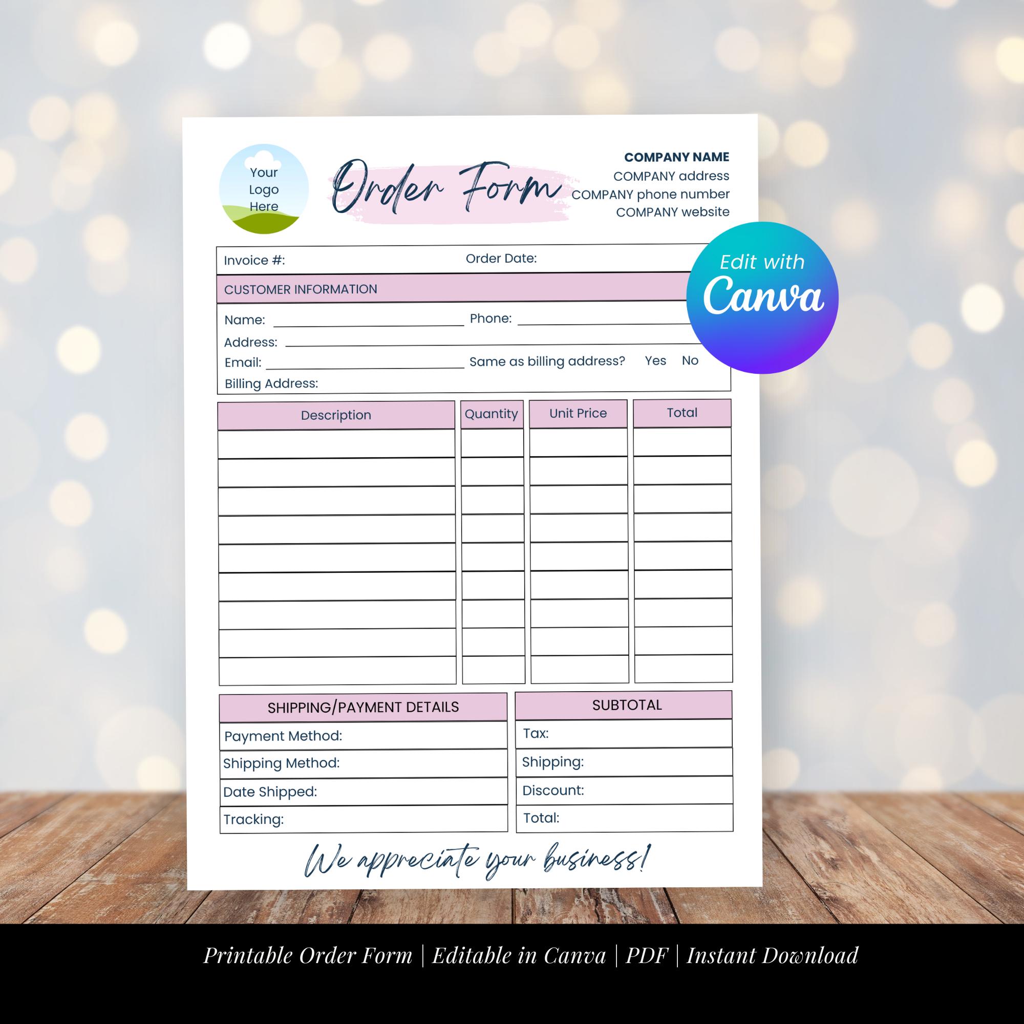Fillable Order Form Template | Purchase Order Form Invoice Template ...