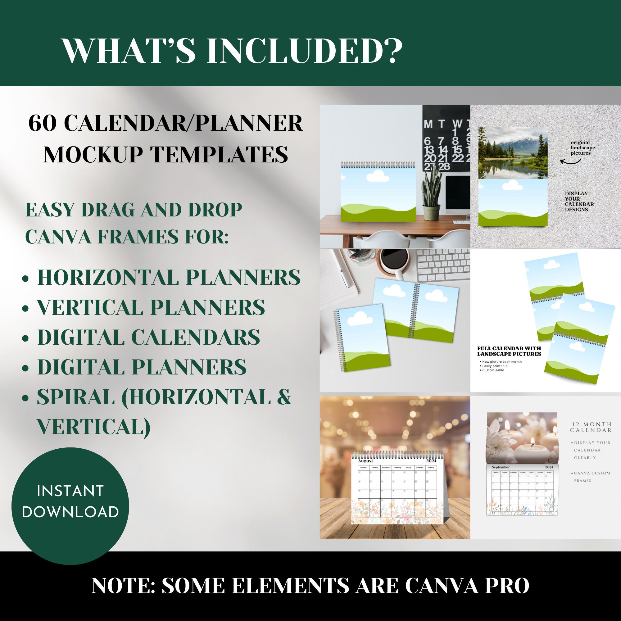 Planner Notebook Mockup Desk Calendar 2024 Bundle | Canva Frames ...