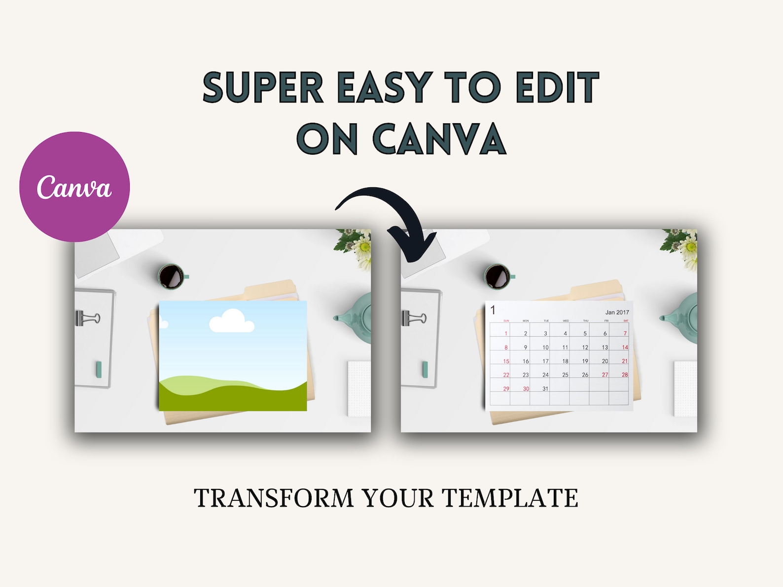 Calendar Mockup, Canva Templates, Etsy Listing, Canva Calendar Mockups ...