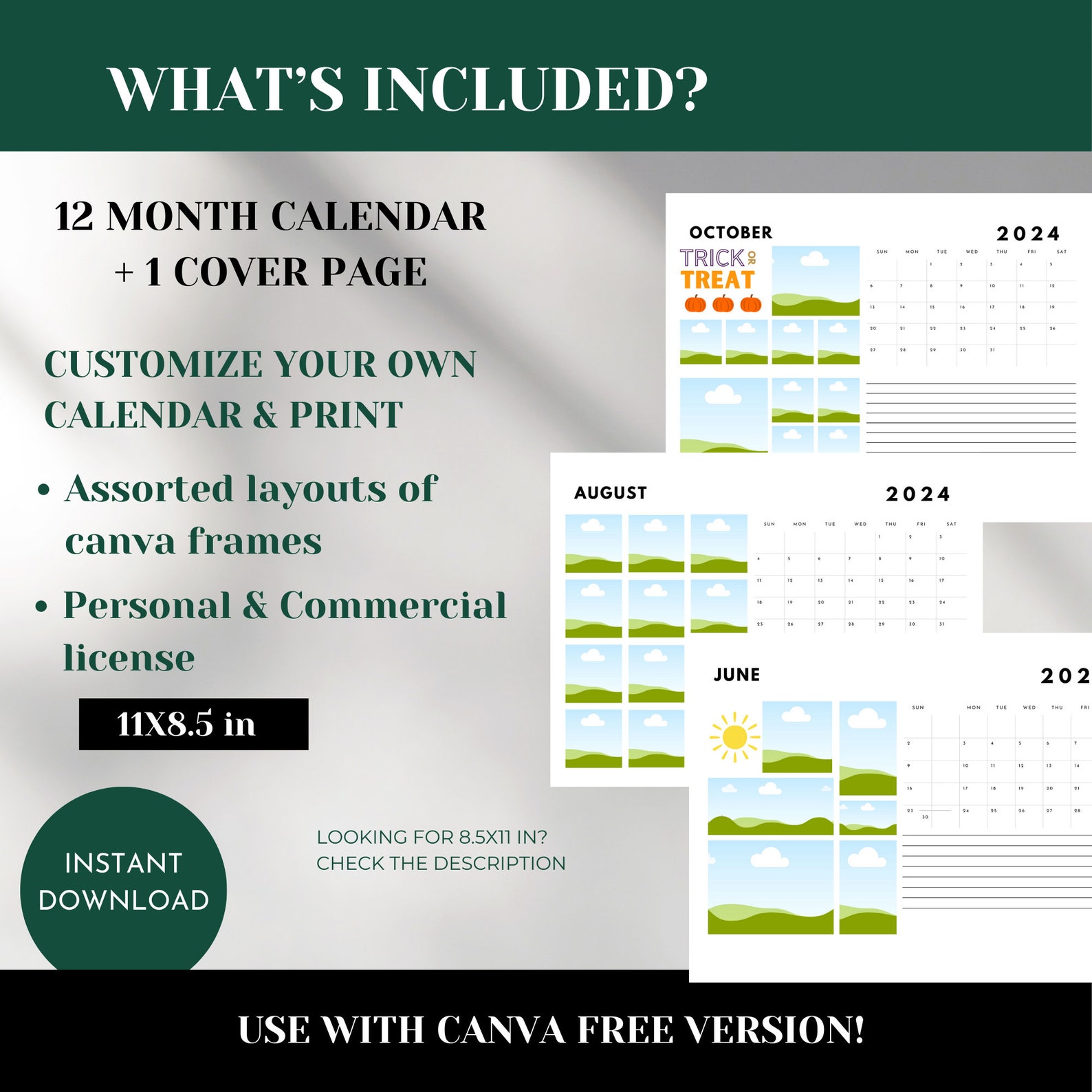 2024 Calendar Editable Canva Templates, Landscape, Canva Frames, PLR ...