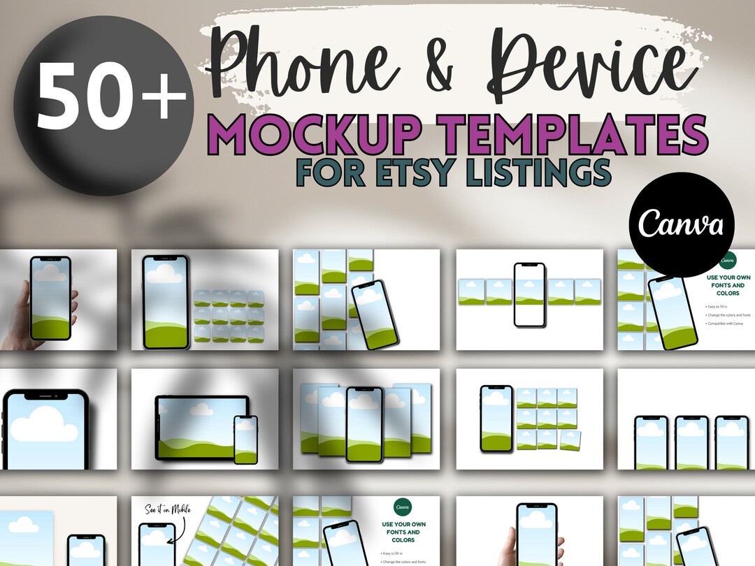 Phone Mockup Template Black Device Mock-ups Etsy Listing Mock Up ...