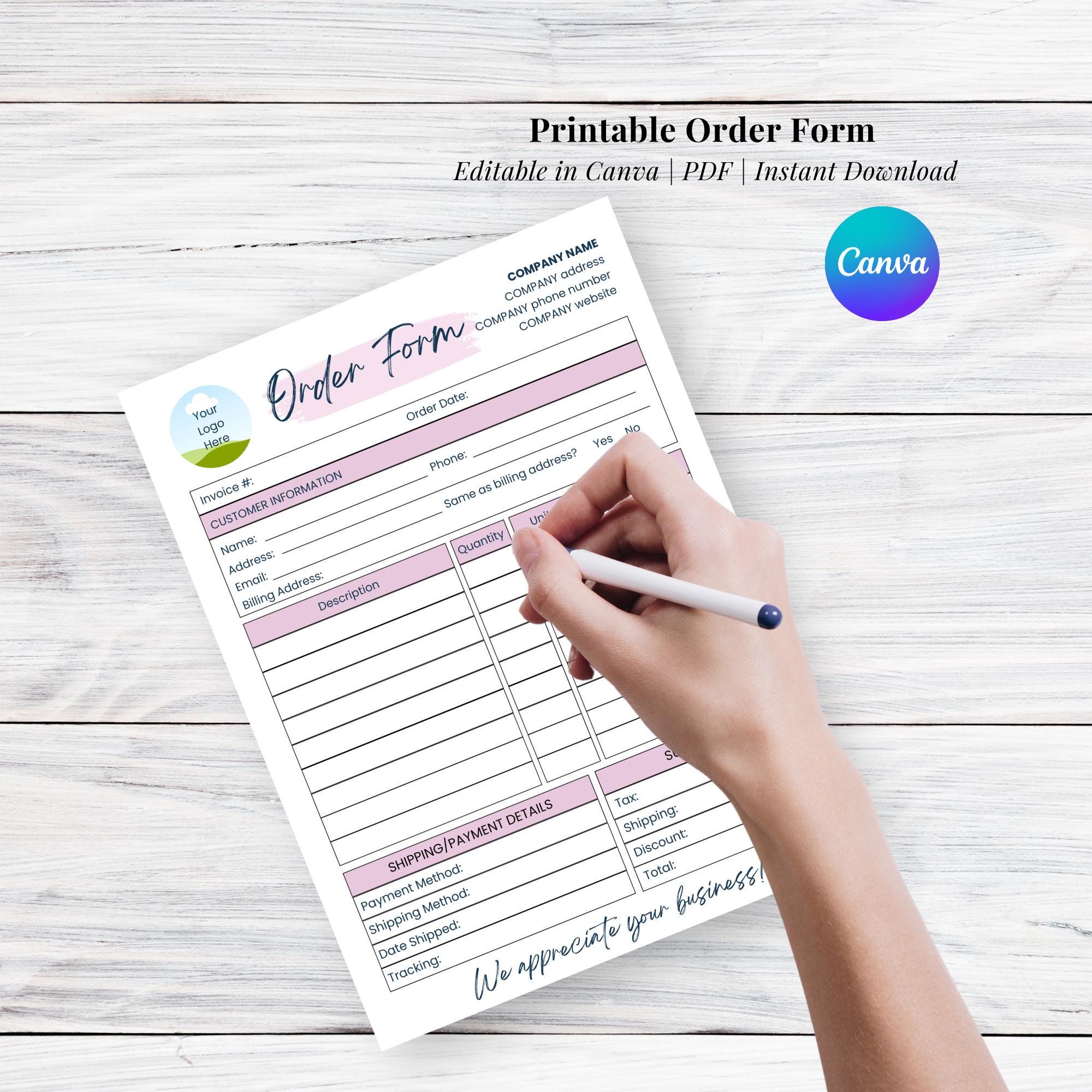 Fillable Order Form Template | Purchase Order Form Invoice Template ...