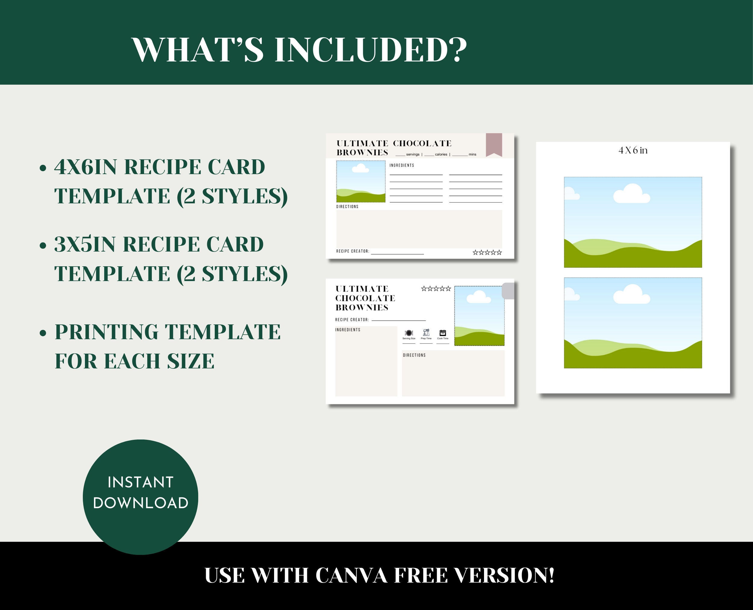 Editable Recipe Card Canva Template | Recipe Cards Insert Printable ...