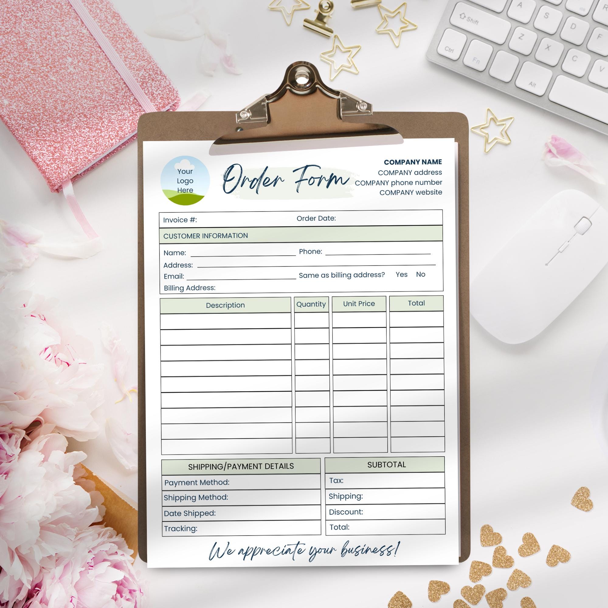 Fillable Order Form Template | Purchase Order Form Invoice Template | Editable Small Business ...