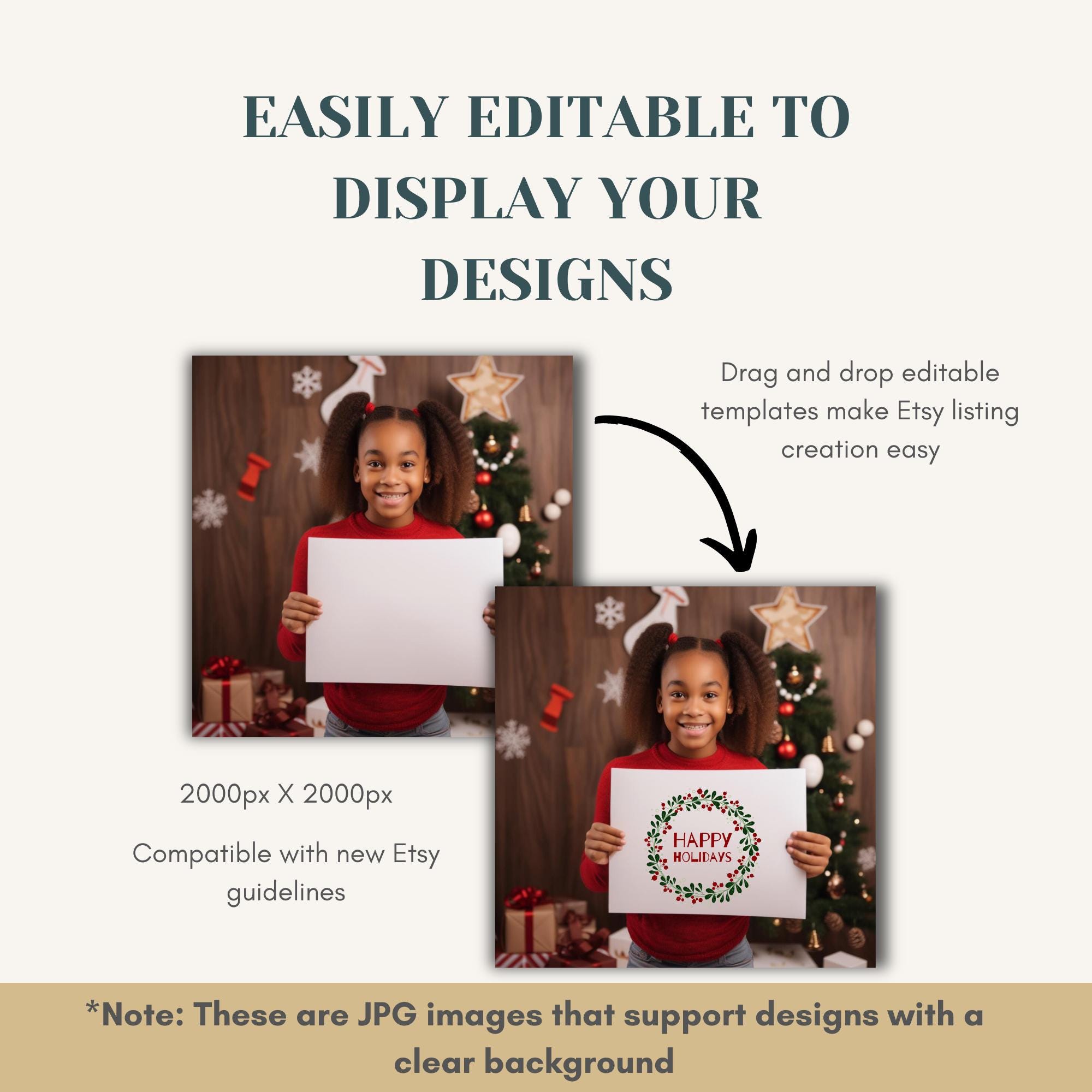 Christmas Printables Mock Up, Kid Holding Paper, Landscape Mockup ...