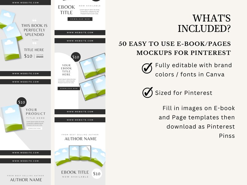 Ebook Pinterest Templates Canva Mockups for Author, Book Template ...