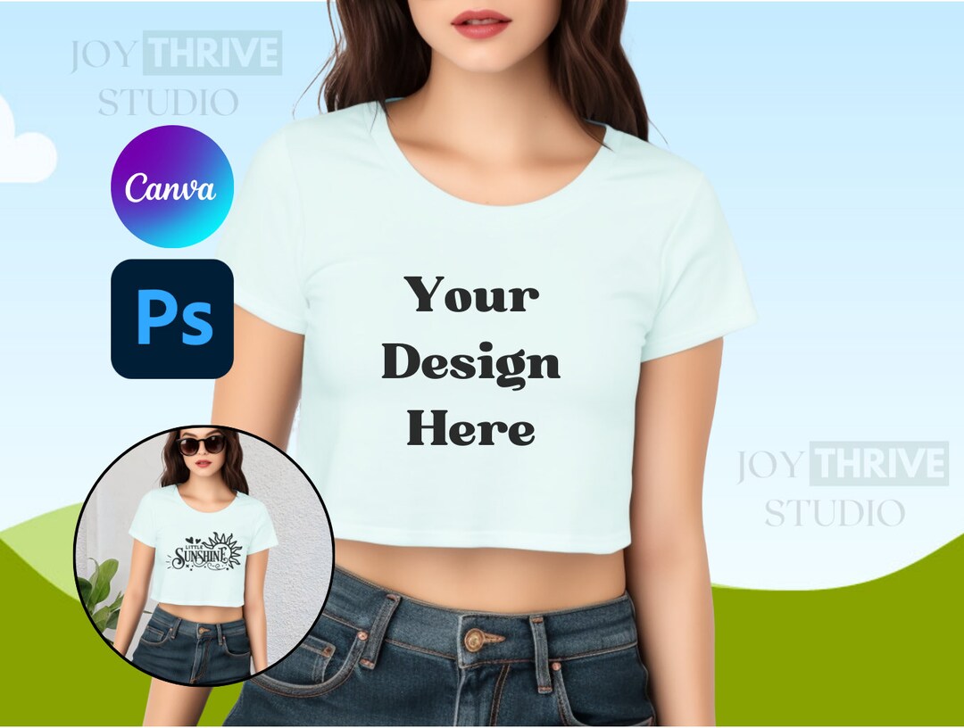 White Champion Cropped Tshirt Mock up | Trendy Fitted Baby Tee | T453W ...