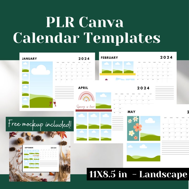2024 Calendar Editable Canva Templates, Landscape, Canva Frames, PLR ...