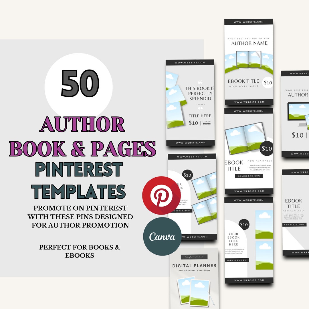 Ebook Pinterest Templates Canva Mockups for Author, Book Template ...