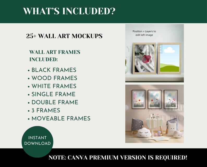 Canva Wall Art Mockup Bundle, Frame Mock up Kit, Digital Artwork ...