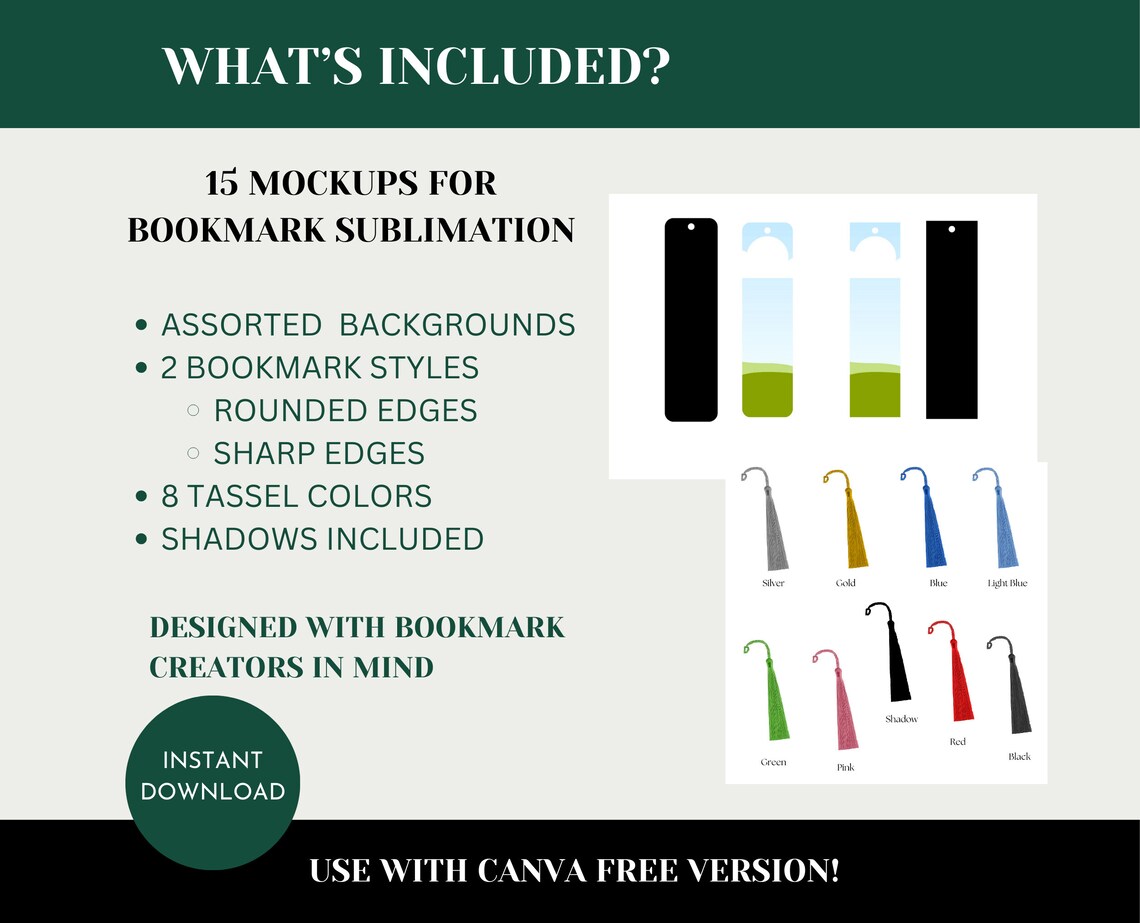 Printable Bookmark Mockup Set With Tassels Etsy Listing for Bookmark ...