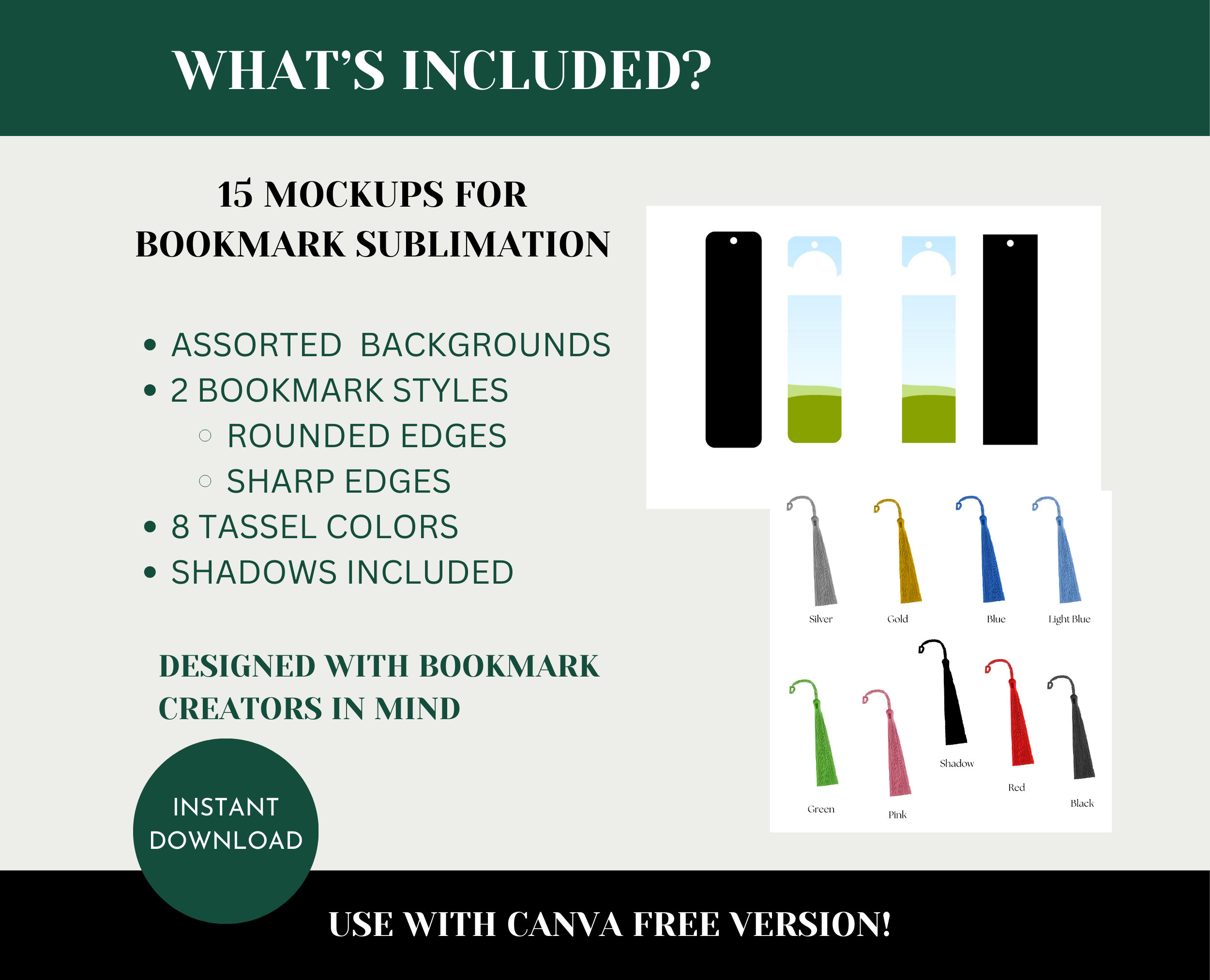 Printable Bookmark Mockup Set With Tassels | Etsy Listing for Bookmark ...