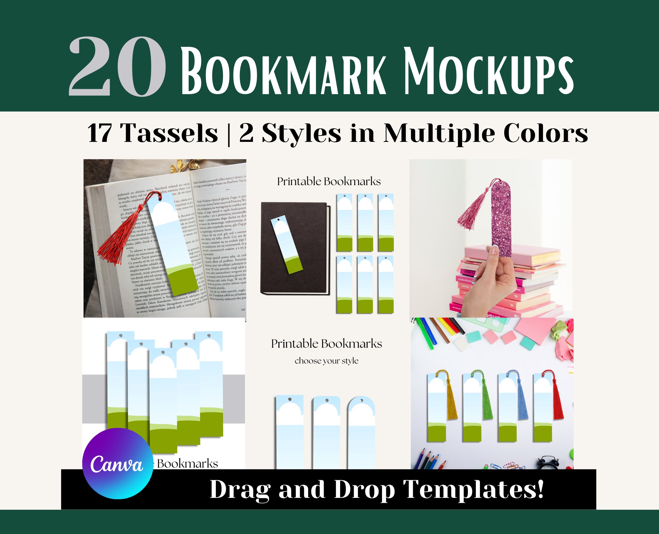 Printable Bookmark Mockup Set With Tassels | Etsy Listing for Bookmark ...