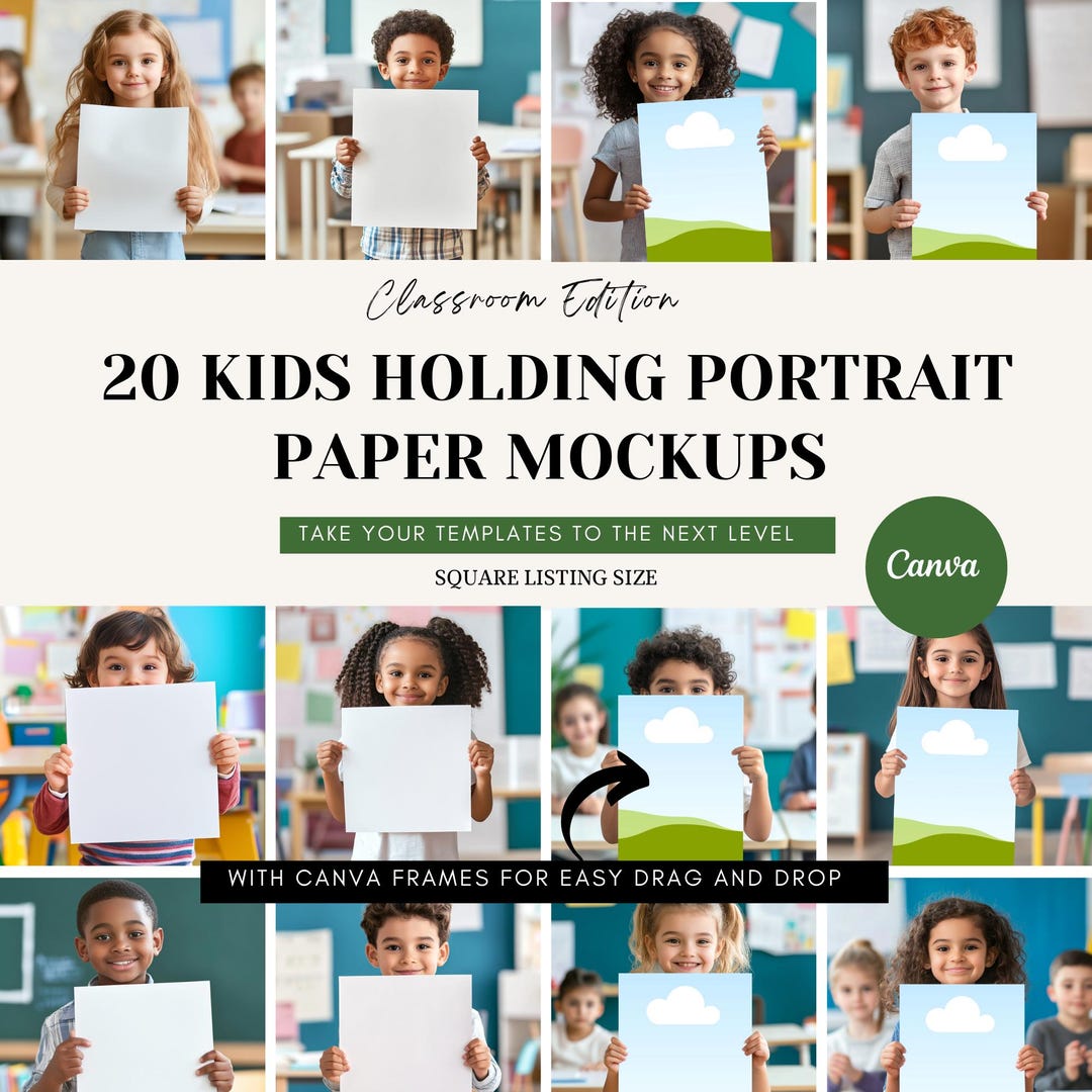 Portrait Paper Mockup Bundle, Back to School Sign Mockup, Kids Holding ...
