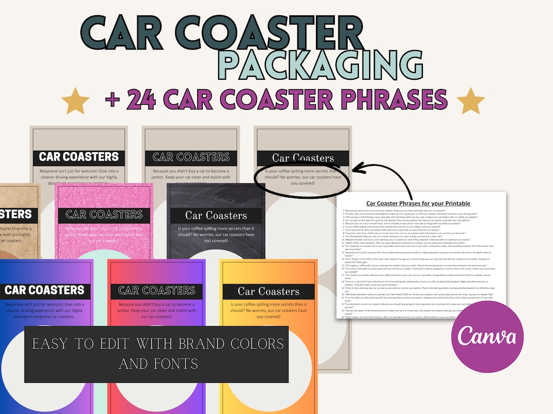 Car Coaster Packaging, Canva Coaster Printable Packaging, Car Coaster ...