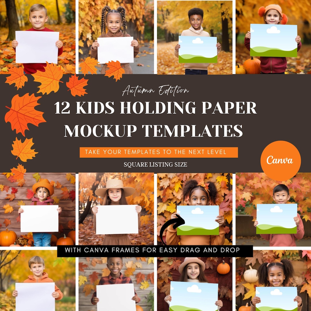 Autumn Frame Kids Mockup, Kid Holding Poster, Landscape Paper Mock up ...