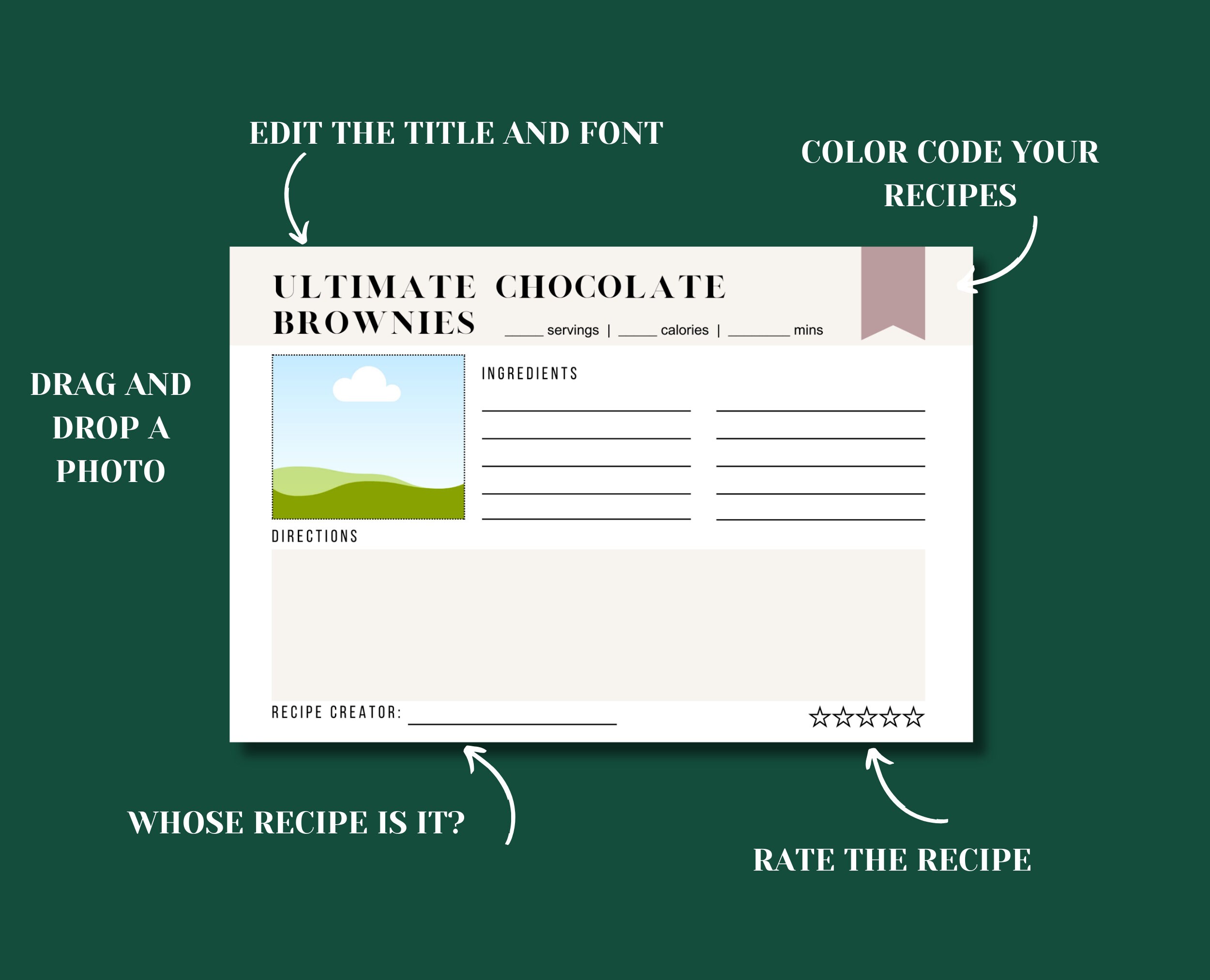 Editable Recipe Card Canva Template | Recipe Cards Insert Printable ...