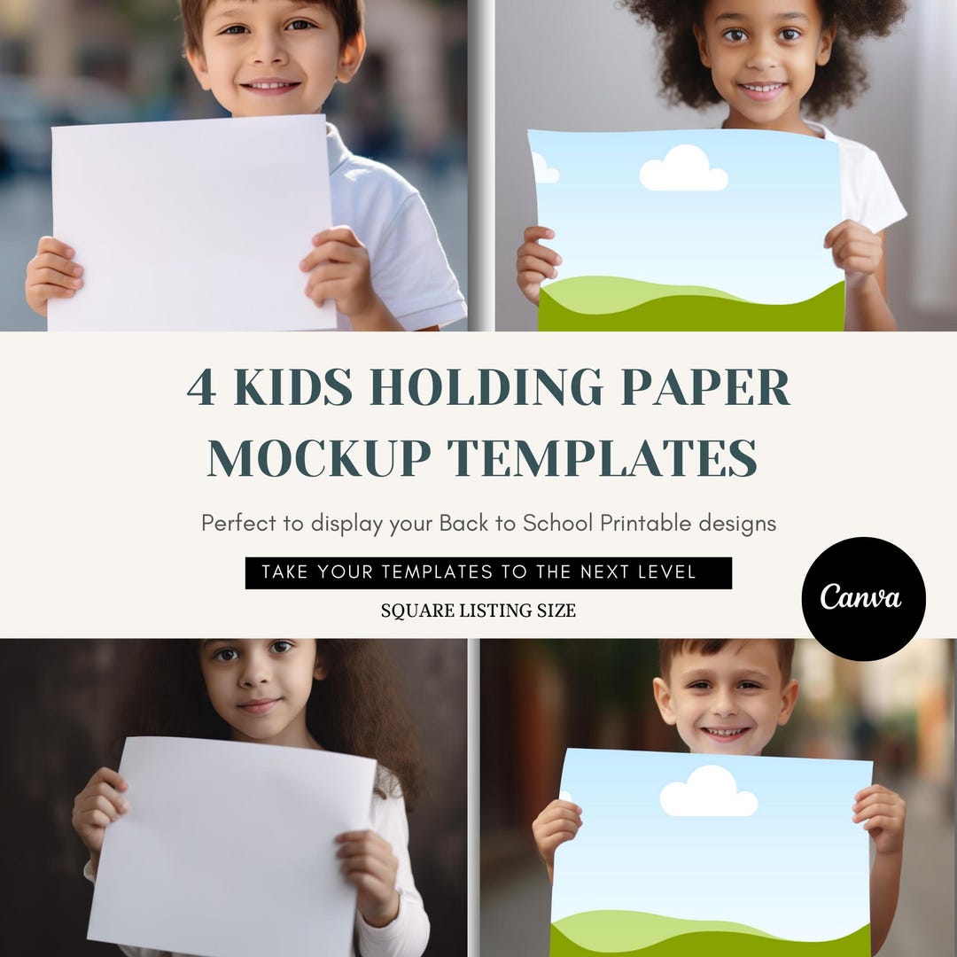 Landscape Paper Mockup Bundle, Back to School Sign Mockup, Kids Holding ...