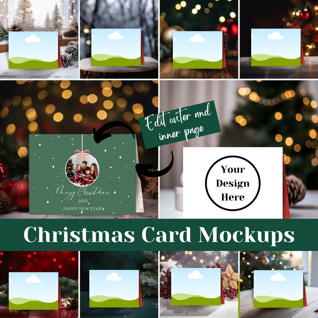 Landscape Christmas Cards Mockup Bundle, Horizontal Editable Blank ...