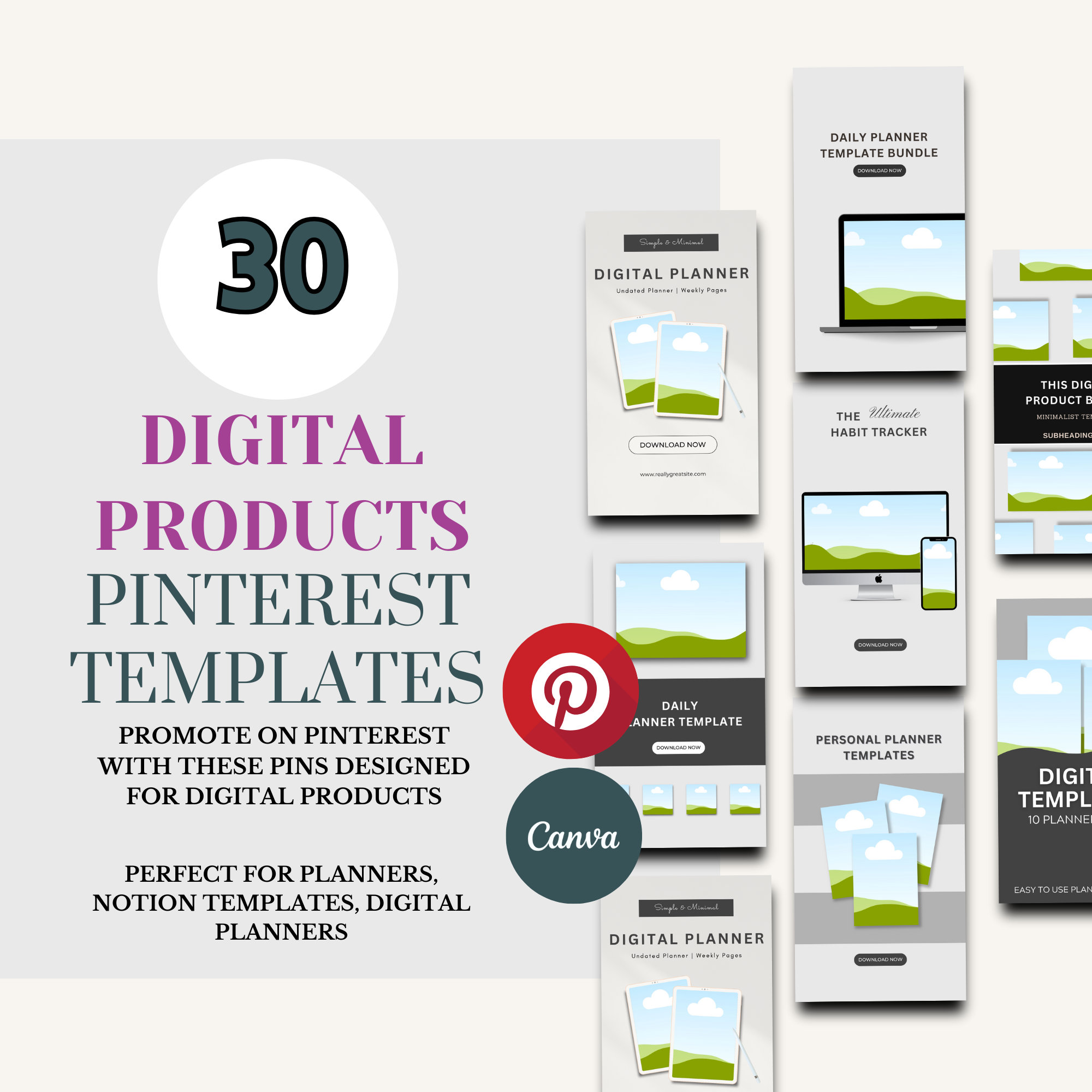Pinterest Pin Mockups for Selling Digital Products, Product Pin Mockup ...