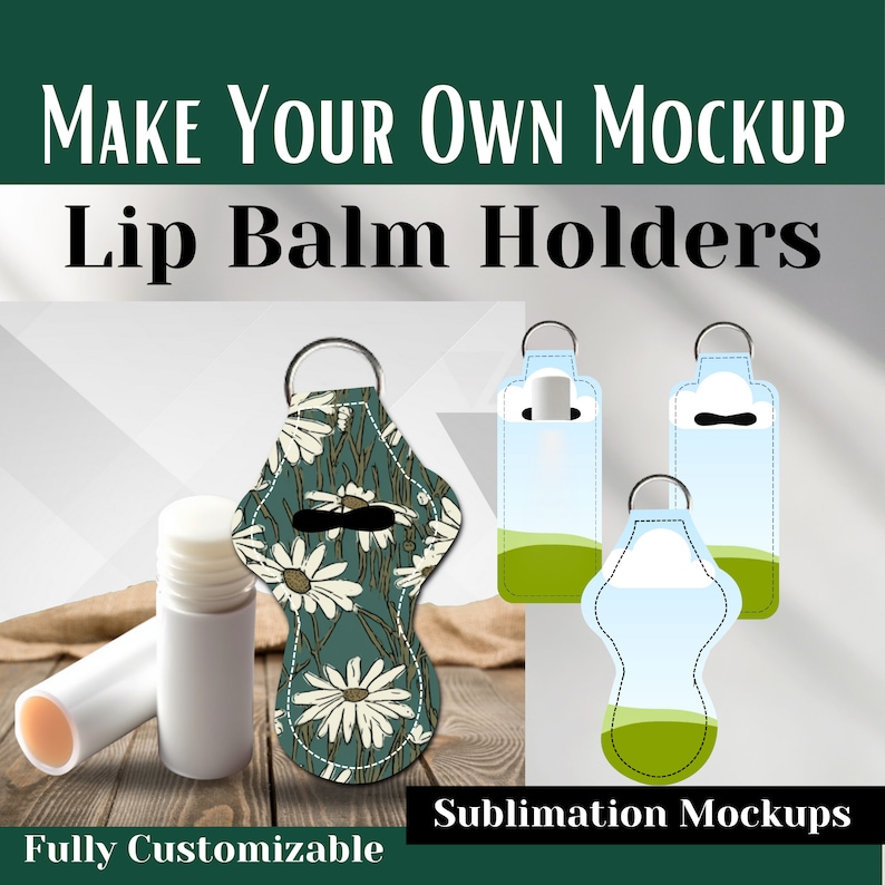 Chapstick Holder Keychain Sublimation Mockup, Neoprene Lip Balm Holder ...