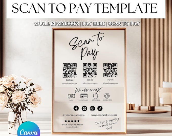 Editable Scan to Pay Sign for Medspa, Lash Artist, Digital Payment QR ...