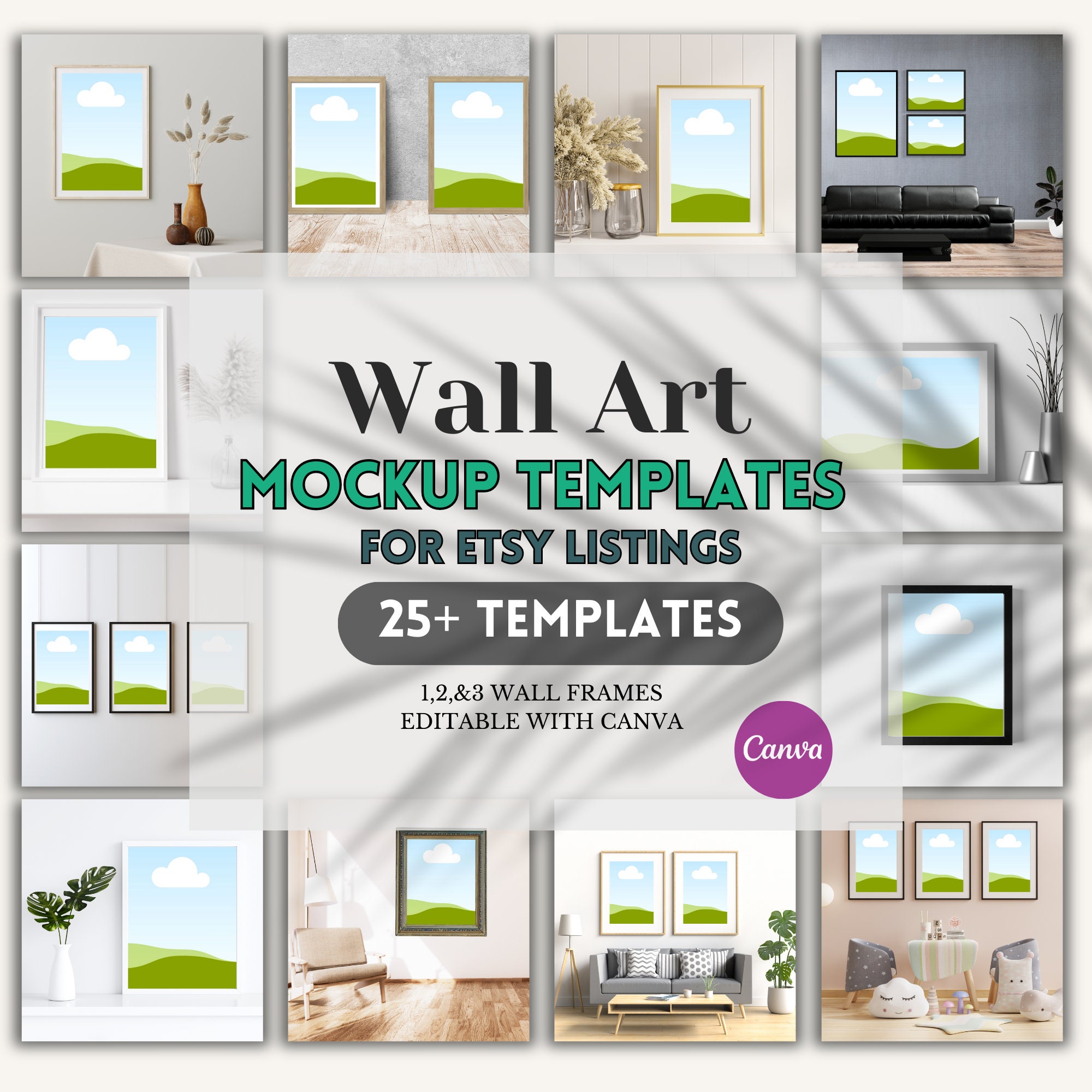 Canva Wall Art Mockup Bundle, Frame Mock up Kit, Digital Artwork ...