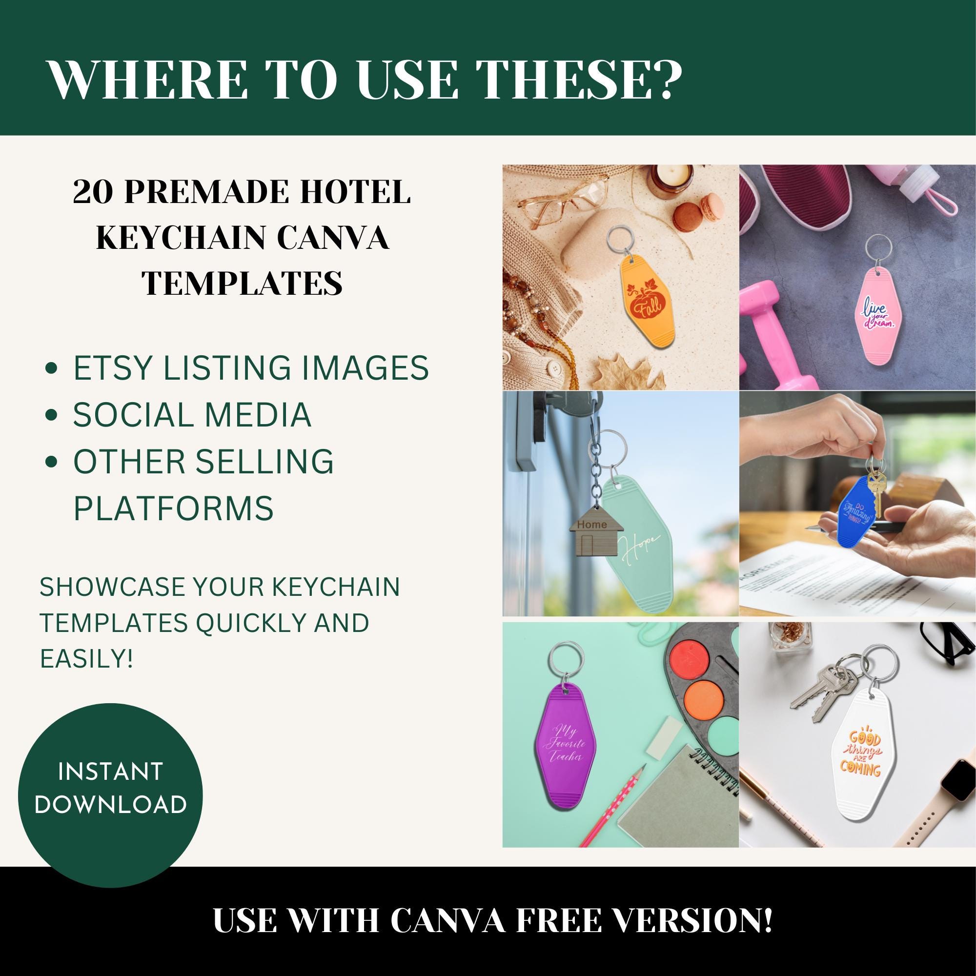 Hotel Keychain Mockup Set With Shadows | Etsy Listing for Keychain ...