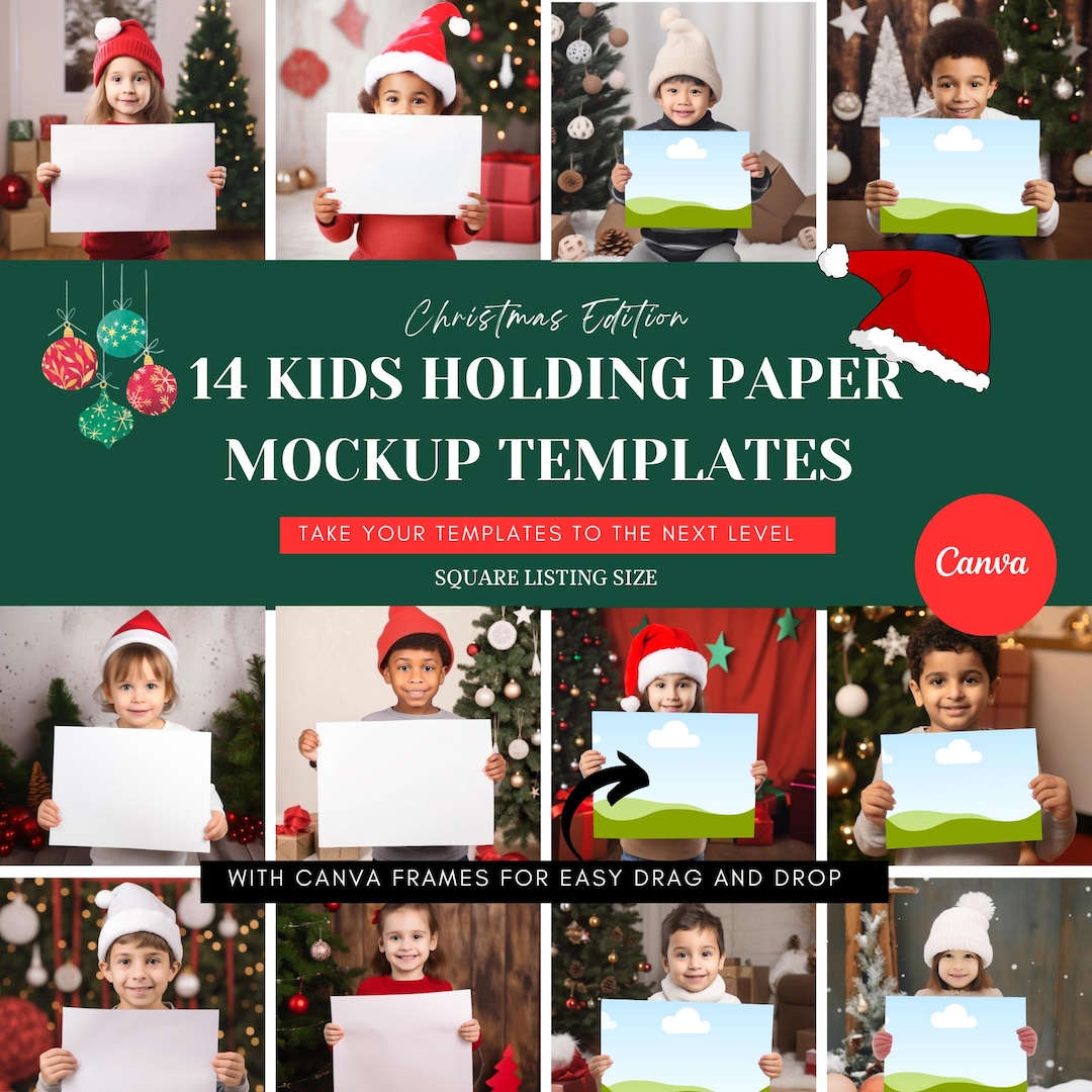 Christmas Printables Mock Up, Kid Holding Paper, Landscape Mockup ...