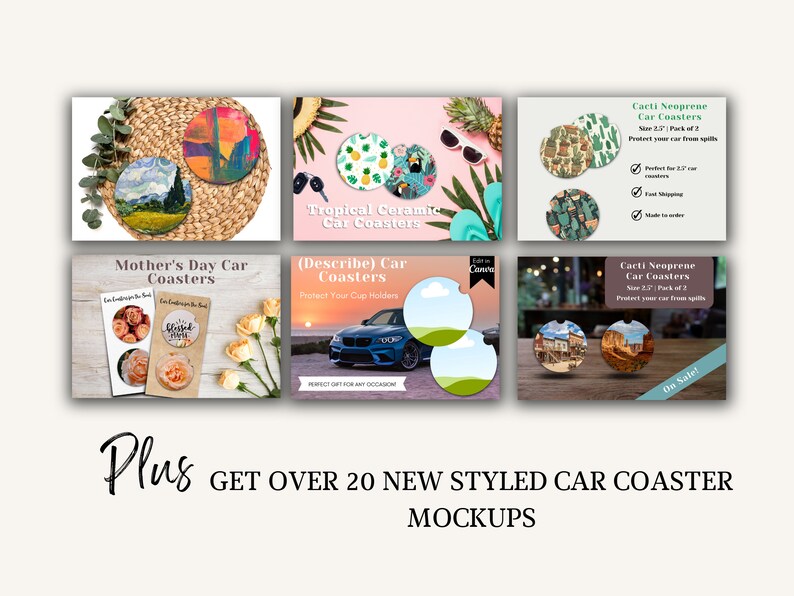 Car Coaster Mockup Bundle, Canva Coaster Mock Up, Car Cupholder Listing ...
