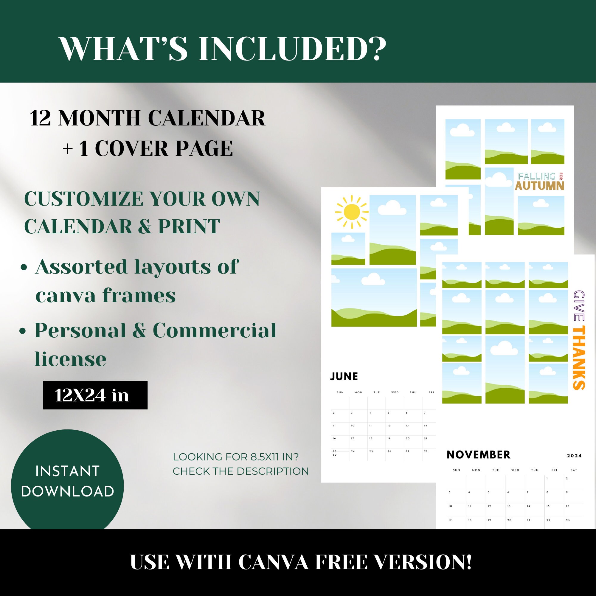 2024 Calendar Editable Canva Templates, Canva Frames, PLR, Monetize, AI ...