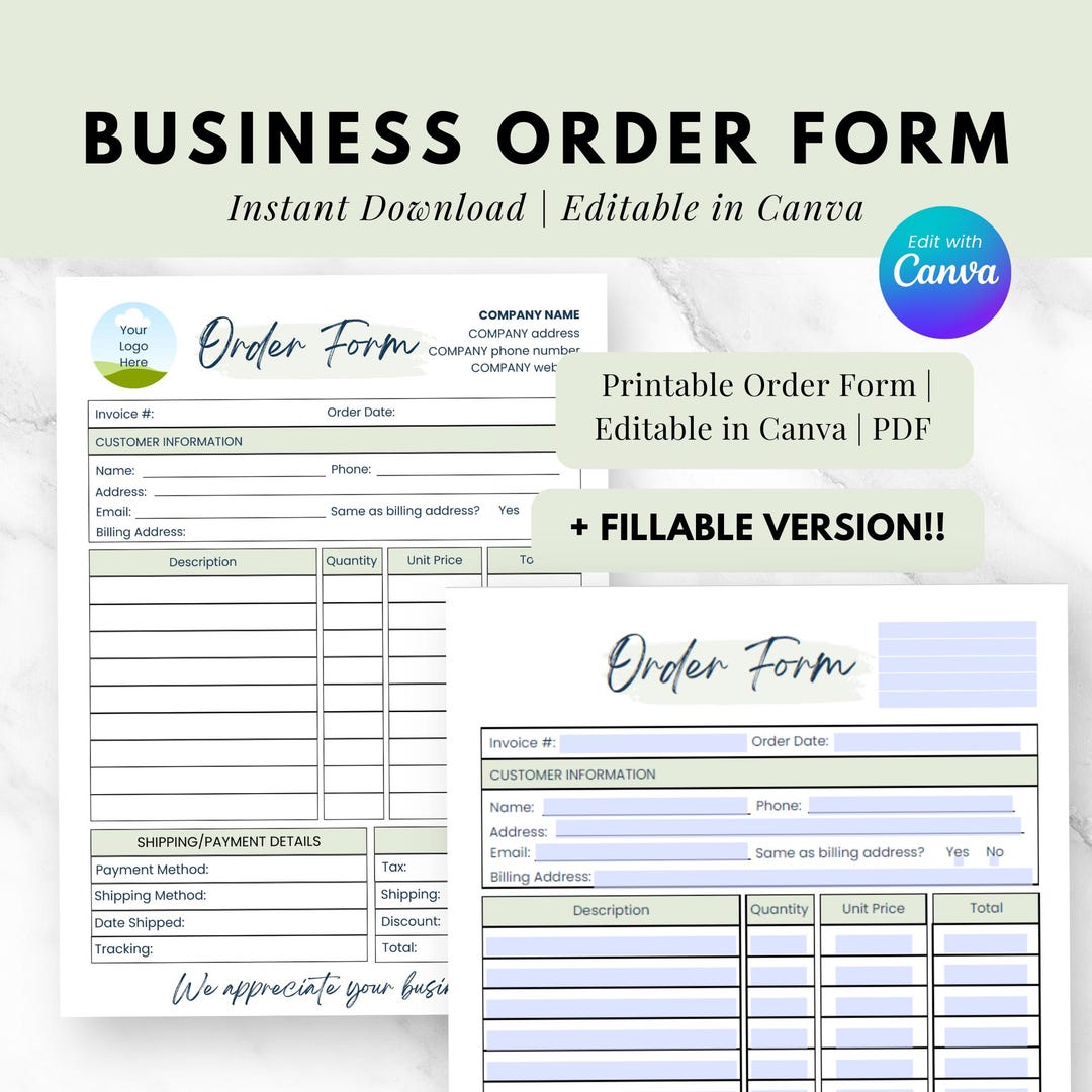 Fillable Order Form Template | Purchase Order Form Invoice Template ...