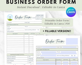 Fillable Order Form Template | Purchase Order Form Invoice Template | Editable Small Business ...