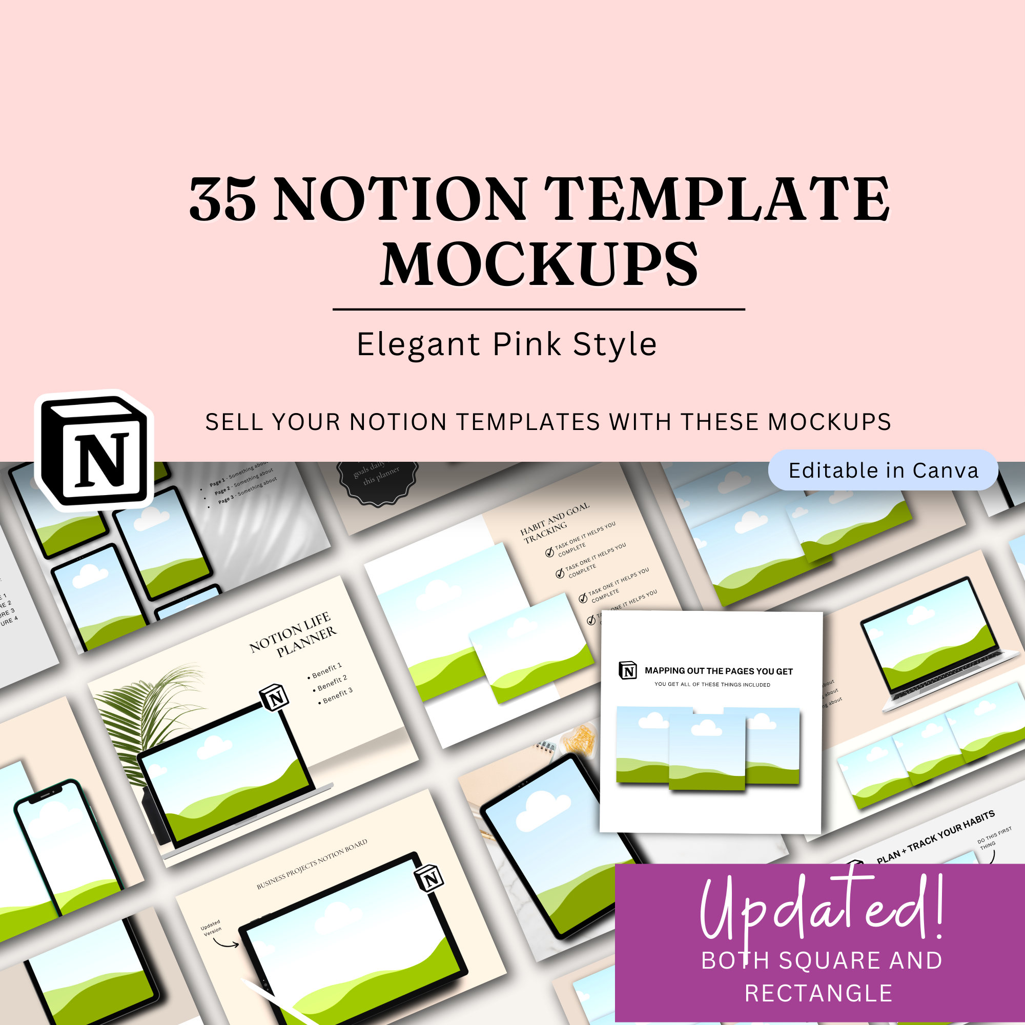 Notion Template Canva Mockup Bundle for Etsy Digital Product Mock Up ...