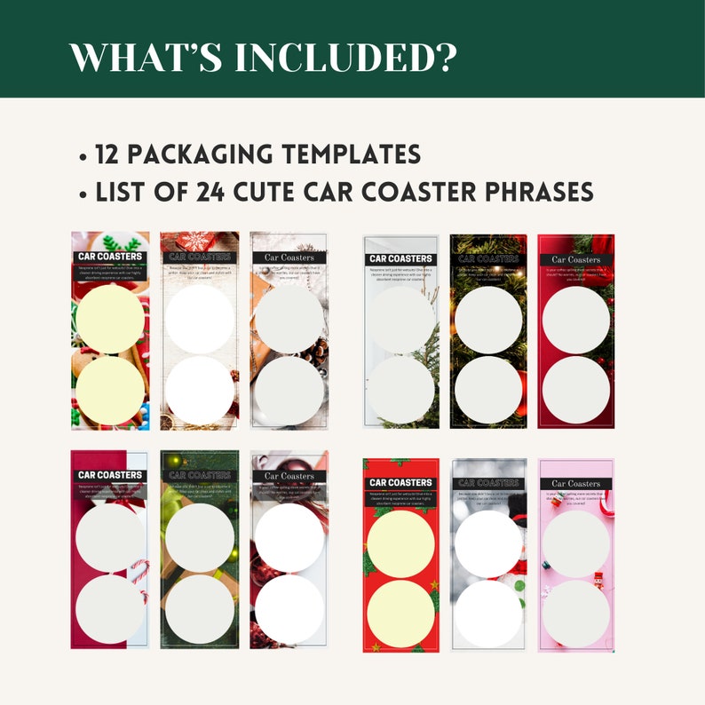 Holiday Car Coaster Packaging Templates, Editable Coaster Printable ...