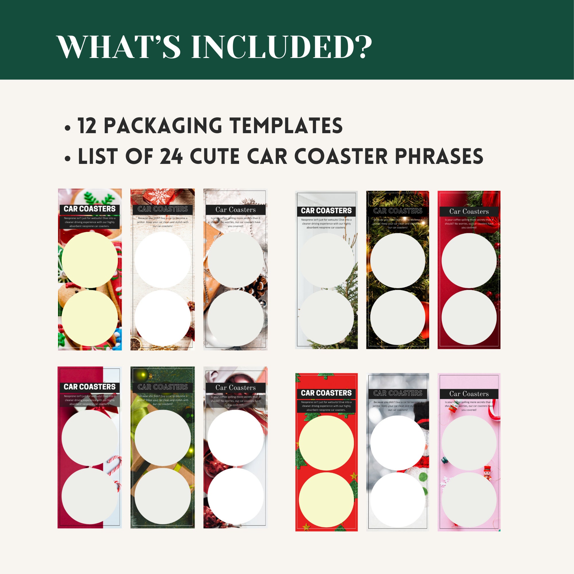 Holiday Car Coaster Packaging Templates, Editable Coaster Printable ...