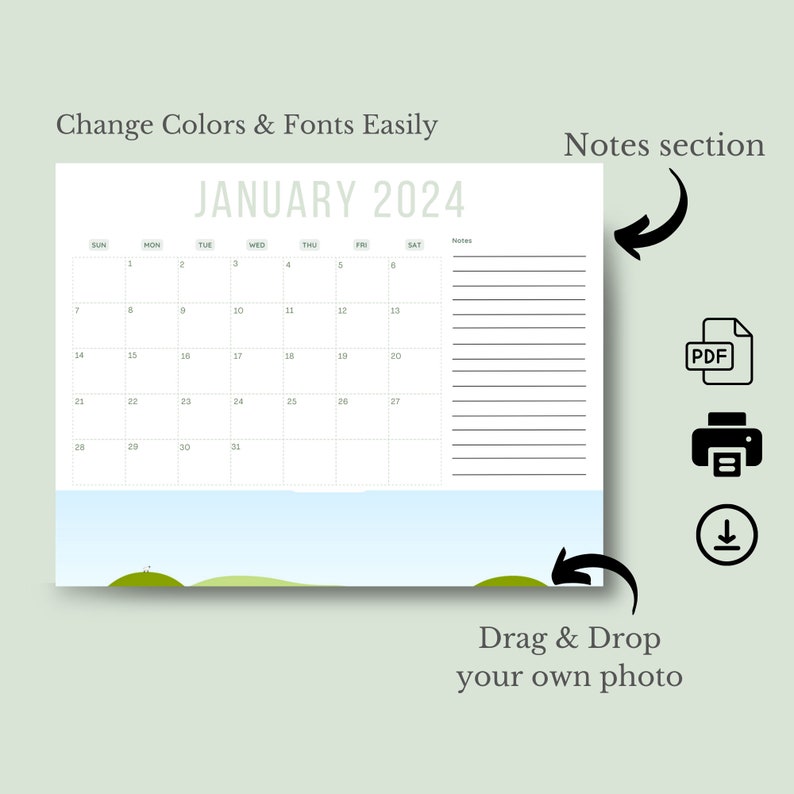 2024 Monthly Planner Landscape Calendar Sunday Start 2024 - Etsy