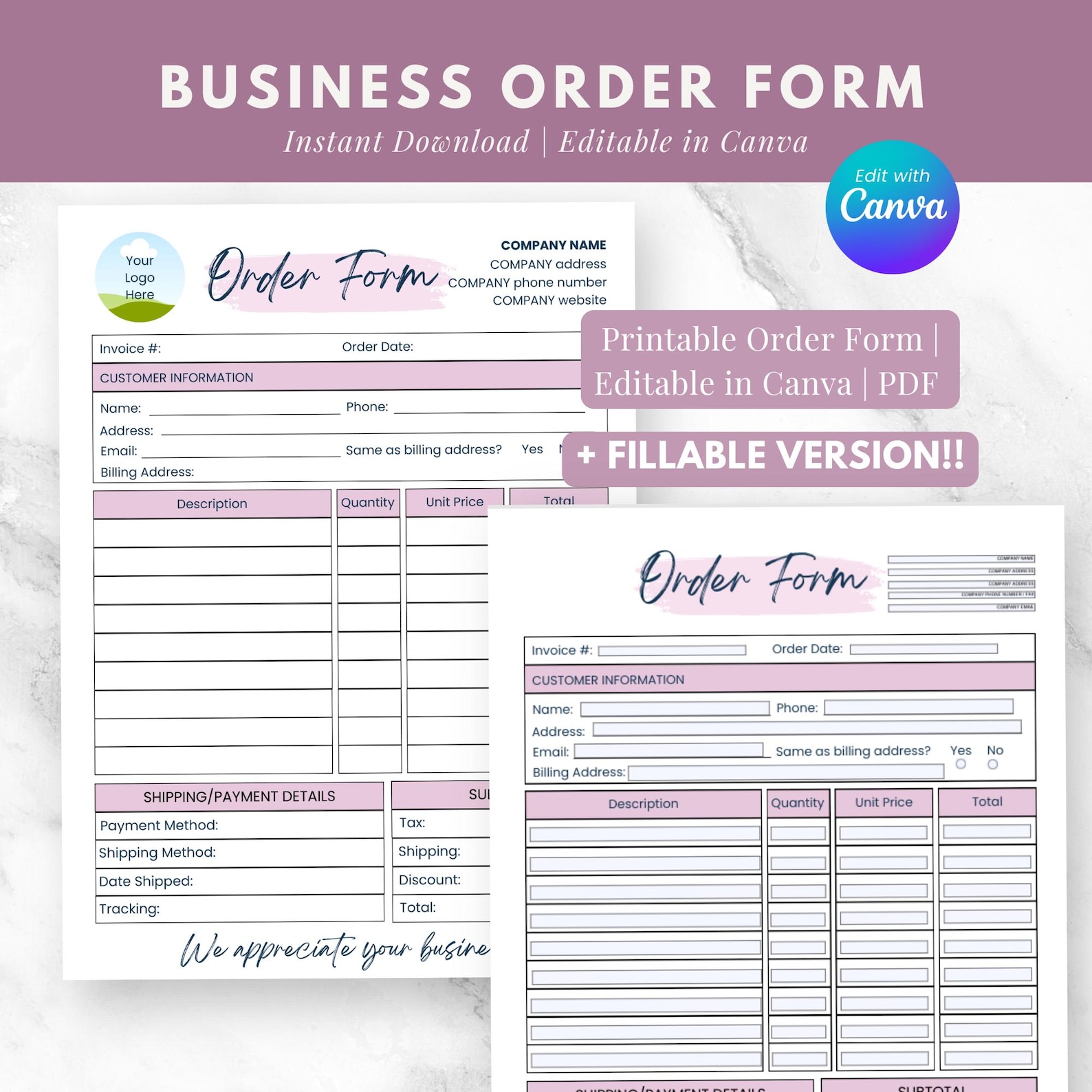 Fillable Order Form Template | Purchase Order Form Invoice Template ...