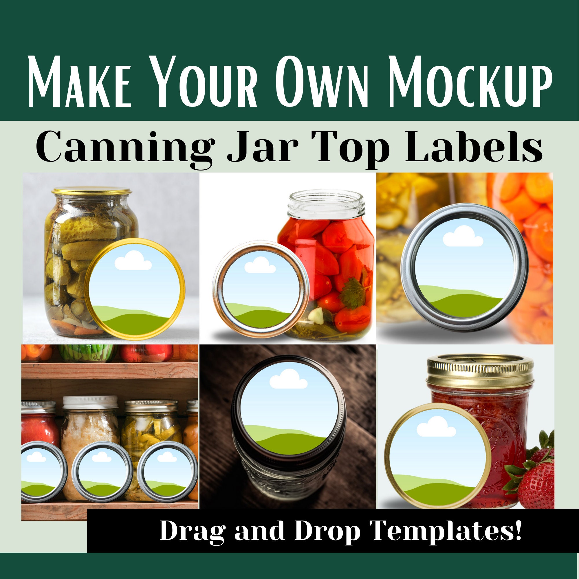 Canning Jar Label Templates, Mason Jar Top Label Mockup, Sell Your ...