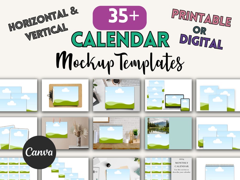Calendar Mockup Canva Templates Etsy Listing Canva Calendar - Etsy