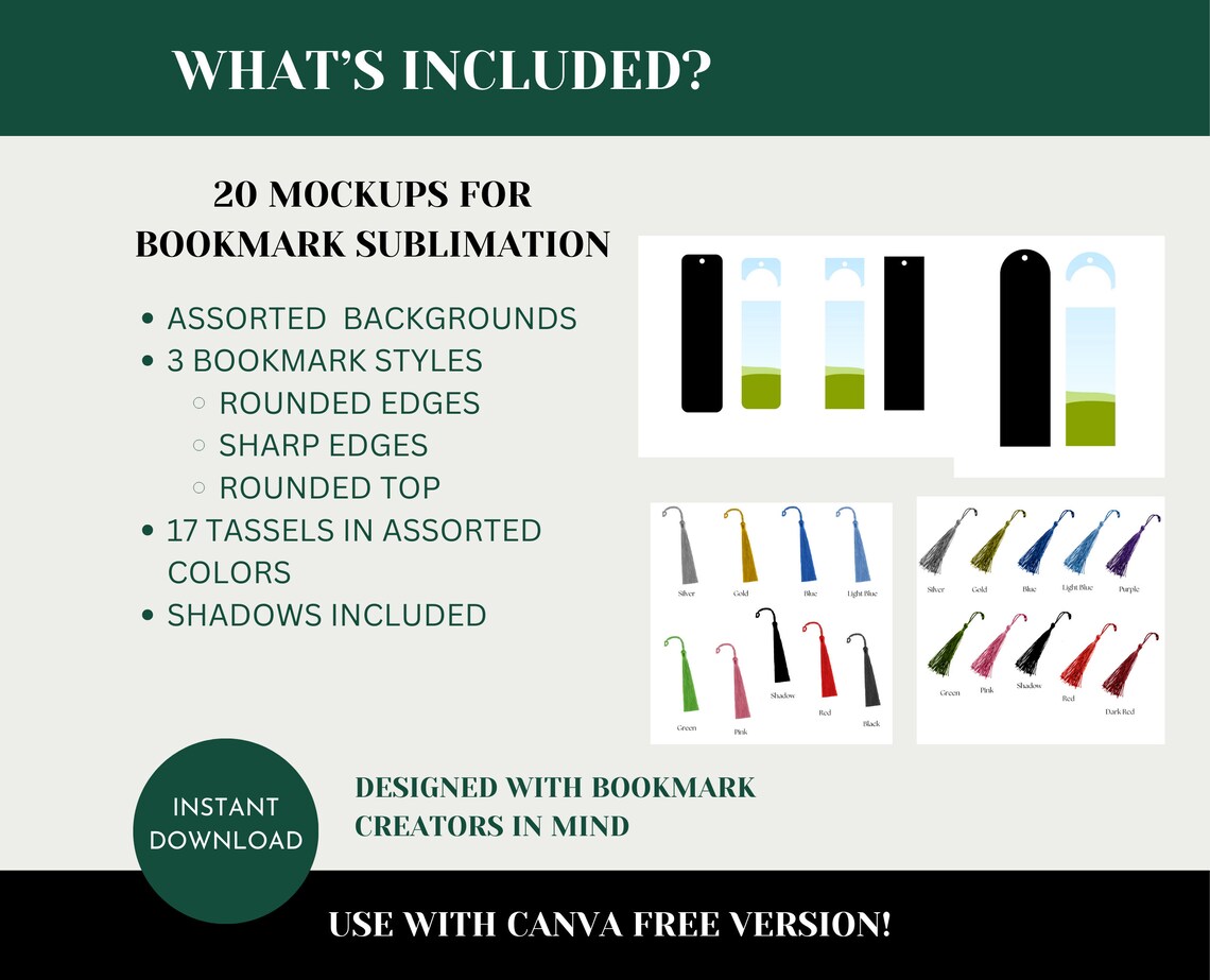 Printable Bookmark Mockup Set With Tassels Etsy Listing for Bookmark ...