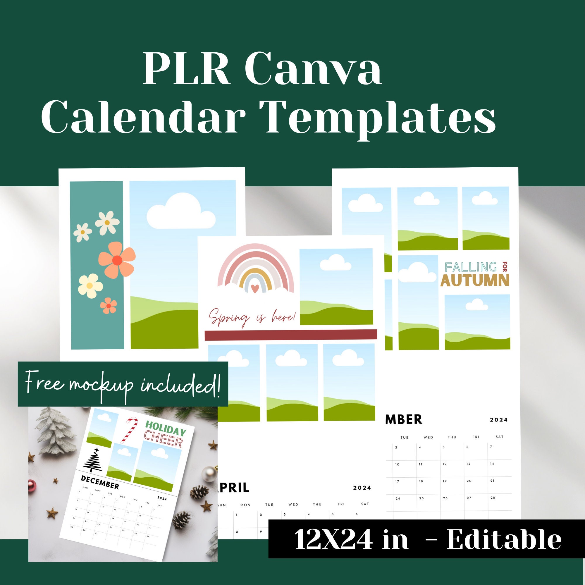2024 Calendar Editable Canva Templates, Canva Frames, PLR, Monetize, AI ...