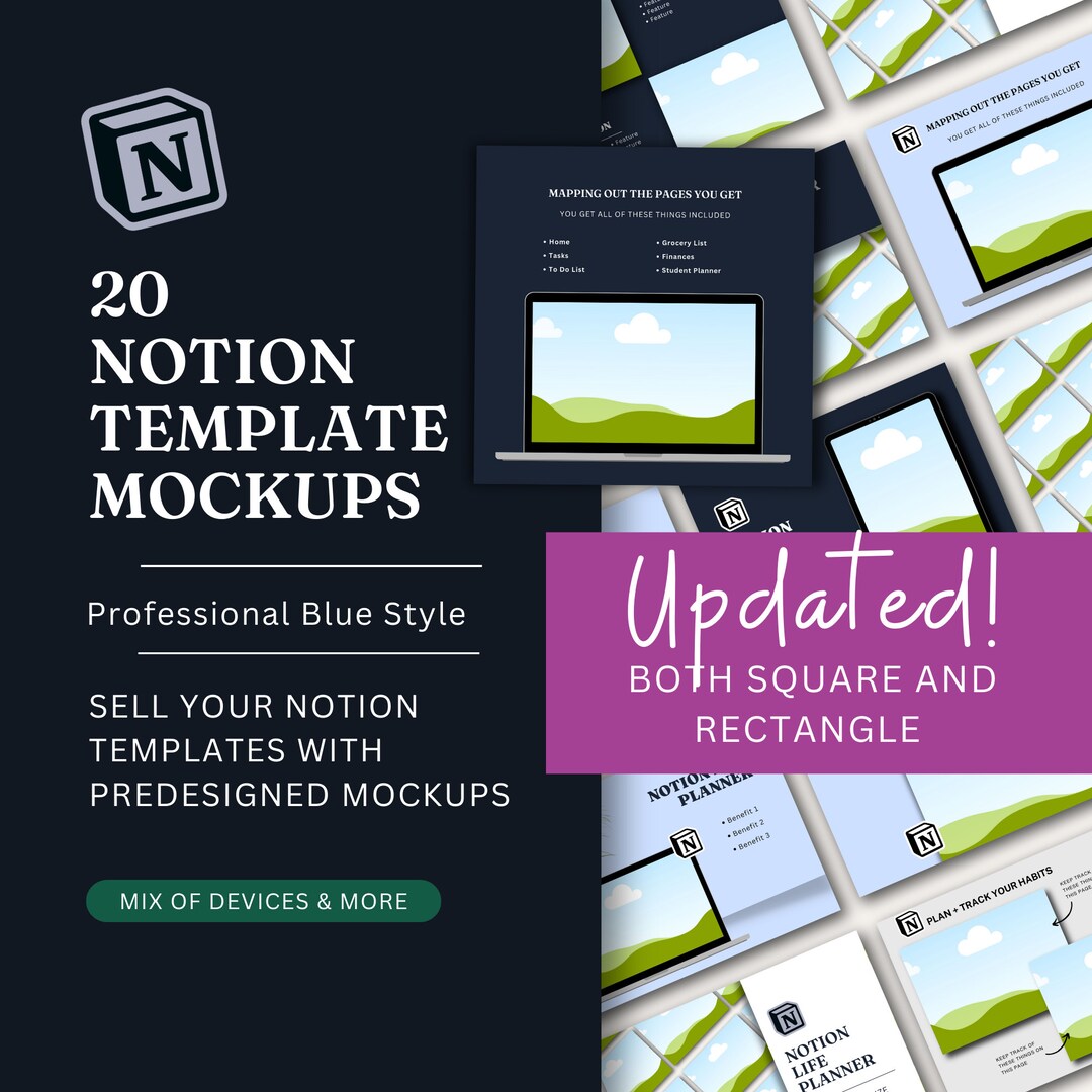 Blue Notion Mockup Bundle for Etsy Listings, Digital Product Mock Ups ...