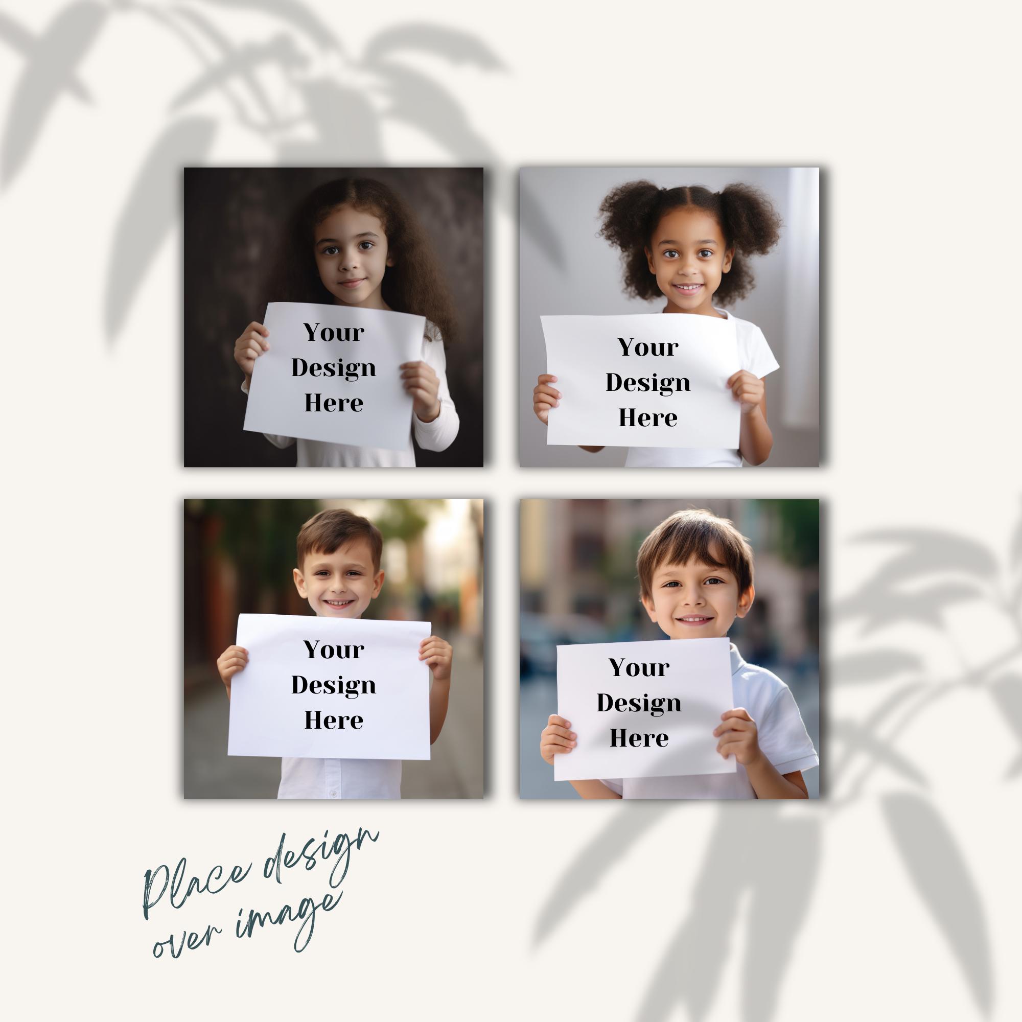 Landscape Paper Mockup Bundle, Back to School Sign Mockup, Kids Holding ...