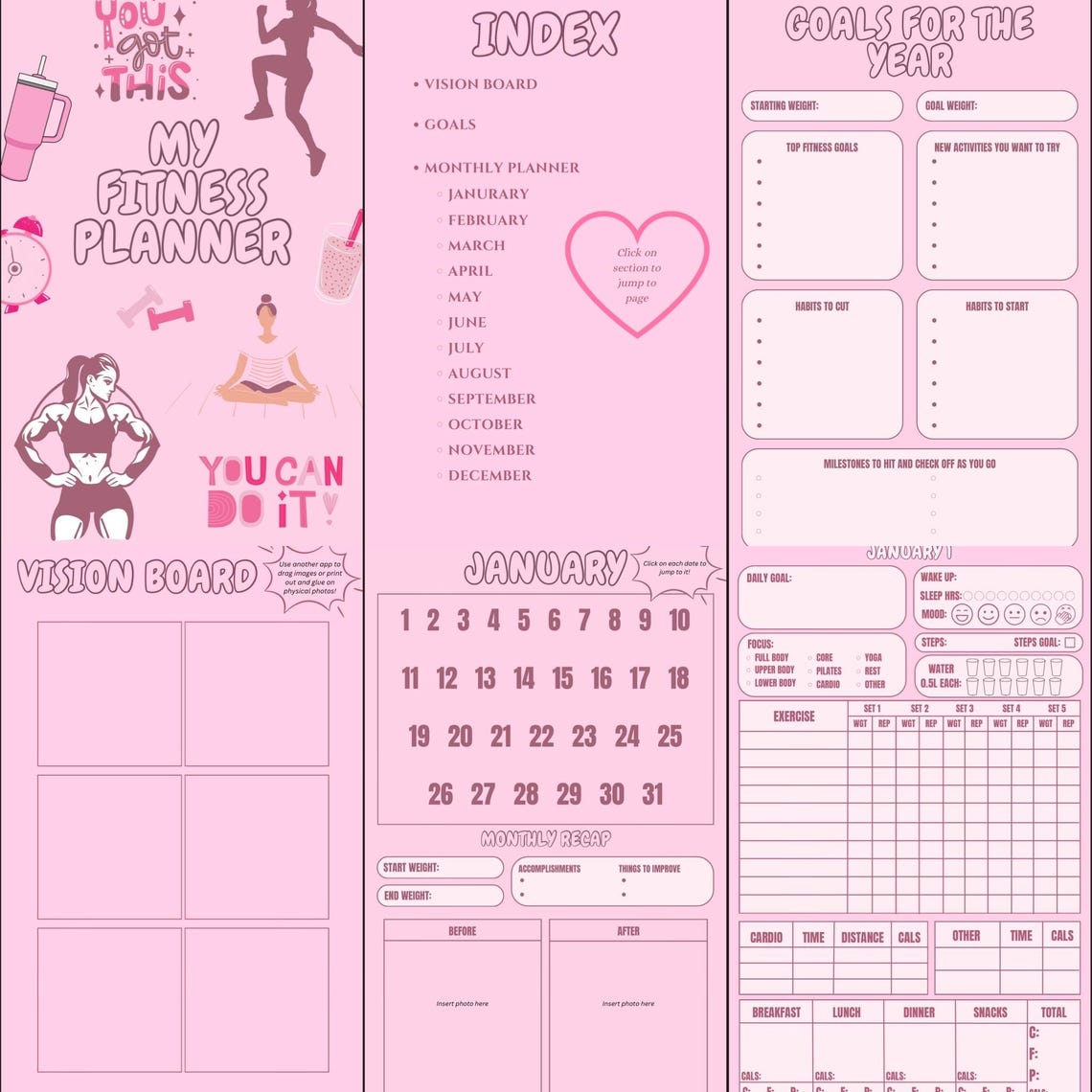 WORKOUT GYM PLANNER Fitness Log Book Easy to Use Calorie Tracker Reps ...